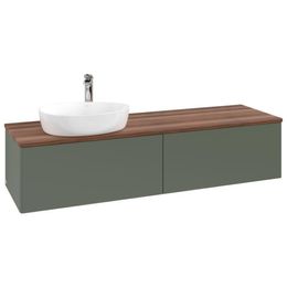 Villeroy & Boch Villeroy und Boch Antao Waschtisch-Unterschrank L37052HL mit Beleuchtung, 160x36x50cm, Hahnlochbohrung, Waschbeckenplattenfarbe warm walnut, leaf green matt lacquer