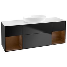 Villeroy & Boch Villeroy und Boch Finion Waschtischunterschrank FD01GNPD 120cm, Abdeckplatte white matt, Regale Walnut Veneer, Black matt lacquer