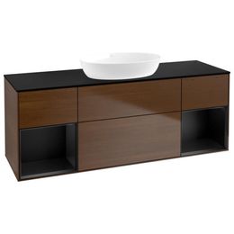 Villeroy & Boch Villeroy und Boch Finion Waschtischunterschrank FD02PDGN 120cm, Abdeckplatte black matt, Regale Black matt lacquer, Walnut veneer