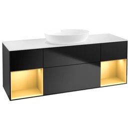 Villeroy & Boch Villeroy und Boch Finion Waschtischunterschrank FD01HFPD 120cm, Abdeckplatte white matt, Regale Gold matt lacquer, Black matt lacquer