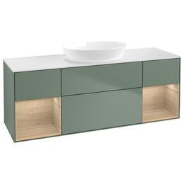 Villeroy & Boch Villeroy und Boch Finion Waschtischunterschrank FD01PCGM 120cm, Abdeckplatte white matt, Regale Oak Veneer, Olive Matt Lacquer