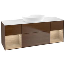 Villeroy & Boch Villeroy und Boch Finion Waschtischunterschrank FD01PCGN 120cm, Abdeckplatte white matt, Regale Oak Veneer, Walnut veneer