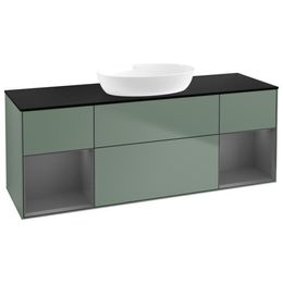 Villeroy & Boch Villeroy und Boch Finion Waschtischunterschrank GD02GKGM 120cm, Abdeckplatte black matt, Emotion, Regale Anthracite matt lacquer, Olive Matt Lacquer