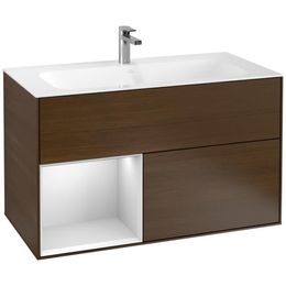 Villeroy & Boch Villeroy und Boch Finion Waschtischunterschrank G030MTGN 99,6x59,1cm, Wandbeleuchtung, Regal links White matt lacquer, Walnut veneer