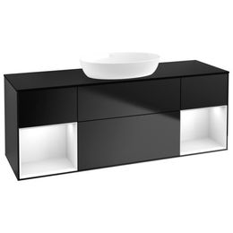 Villeroy & Boch Villeroy und Boch Finion Waschtischunterschrank GD02GFPD 120cm, Abdeckplatte black matt, Emotion, Regale Glossy white lacquer, Black matt lacquer