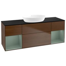 Villeroy & Boch Villeroy und Boch Finion Waschtischunterschrank GD02GMGN 120cm, Abdeckplatte black matt, Emotion, Regale Olive matt lacquer, Walnut veneer