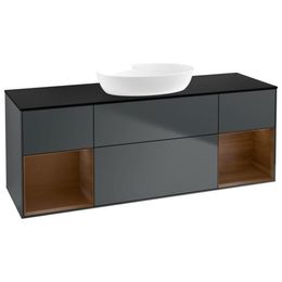 Villeroy & Boch Villeroy und Boch Finion Waschtischunterschrank GD02GNHG 120cm, Abdeckplatte black matt, Emotion, Regale Walnut Veneer, Midnight Blue Matt Lacquer