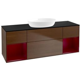 Villeroy & Boch Villeroy und Boch Finion Waschtischunterschrank GD02HBGN 120cm, Abdeckplatte black matt, Emotion, Regale Peony matt lacquer, Walnut veneer