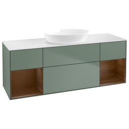 Villeroy & Boch Villeroy und Boch Finion Waschtischunterschrank GD01GNGM 120cm, Abdeckplatte white matt, Emotion, Regale Walnut Veneer, Olive Matt Lacquer