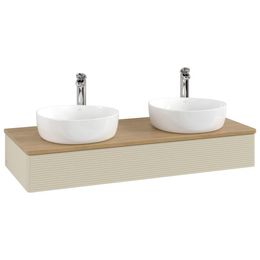 Villeroy & Boch Villeroy und Boch Antao Waschtisch-Unterschrank L13151HJ mit Beleuchtung, 120x19x50cm, Hahnloch, Waschbeckenplattenfarbe honey oak, silk grey matt lacquer