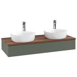 Villeroy & Boch Villeroy und Boch Antao Waschtisch-Unterschrank L13152HL mit Beleuchtung mit Struktur, 120x19x50cm, Hahnloch, Waschbeckenplattenfarbe warm walnut, leaf green matt lacquer