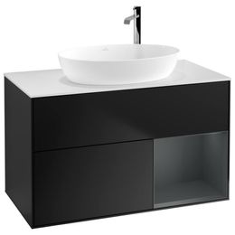 Villeroy & Boch Villeroy und Boch Finion Waschtischunterschrank G901HGPD 100cm, Abdeckplatte white matt, Emotion, Regale Midnight matt lacquer, Black matt lacquer