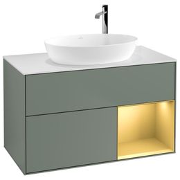 Villeroy & Boch Villeroy und Boch Finion Waschtischunterschrank G901HFGM 100cm, Abdeckplatte white matt, Emotion, Regale Gold matt lacquer, Olive Matt Lacquer