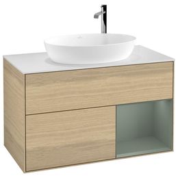 Villeroy & Boch Villeroy und Boch Finion Waschtischunterschrank G901GMPC 100cm, Abdeckplatte white matt, Emotion, Regale Olive matt lacquer, Oak Veneer