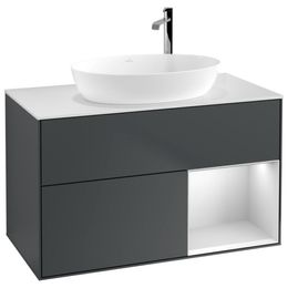 Villeroy & Boch Villeroy und Boch Finion Waschtischunterschrank G901MTHG 100cm, Abdeckplatte white matt, Emotion, Regale White matt lacquer, Midnight Blue Matt Lacquer