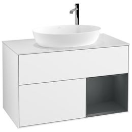 Villeroy & Boch Villeroy und Boch Finion Waschtischunterschrank G901HGGF 100cm, Abdeckplatte white matt, Emotion, Regale Midnight matt lacquer, Glossy white lacquer