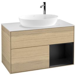 Villeroy & Boch Villeroy und Boch Finion Waschtischunterschrank G901PDPC 100cm, Abdeckplatte white matt, Emotion, Regale Black matt lacquer, Oak Veneer