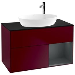 Villeroy & Boch Villeroy und Boch Finion Waschtischunterschrank F902HGHB 100cm, Abdeckplatte black matt, Regale Midnight matt lacquer, Peony Matt