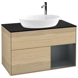 Villeroy & Boch Villeroy und Boch Finion Waschtischunterschrank F902HGPC 100cm, Abdeckplatte black matt, Regale Midnight matt lacquer, Oak Veneer