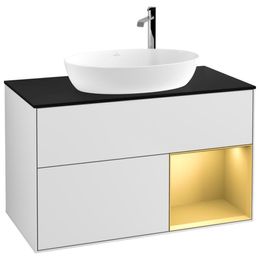Villeroy & Boch Villeroy und Boch Finion Waschtischunterschrank F902HFMT 100cm, Abdeckplatte black matt, Regale Gold matt lacquer, White matt lacquer