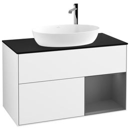 Villeroy & Boch Villeroy und Boch Finion Waschtischunterschrank F902GKGF 100cm, Abdeckplatte black matt, Regale Anthracite matt lacquer, Glossy white lacquer