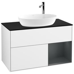 Villeroy & Boch Villeroy und Boch Finion Waschtischunterschrank F902HGGF 100cm, Abdeckplatte black matt, Regale Midnight matt lacquer, Glossy white lacquer