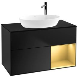 Villeroy & Boch Villeroy und Boch Finion Waschtischunterschrank F902HFPD 100cm, Abdeckplatte black matt, Regale Gold matt lacquer, Black matt lacquer