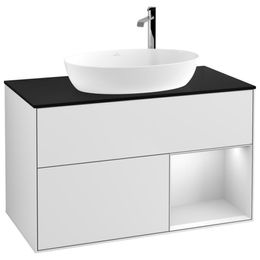 Villeroy & Boch Villeroy und Boch Finion Waschtischunterschrank F902MTMT 100cm, Abdeckplatte black matt, Regale White matt lacquer, White matt lacquer
