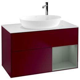 Villeroy & Boch Villeroy und Boch Finion Waschtischunterschrank F901GMHB 100cm, Abdeckplatte white matt, Regale Olive matt lacquer, Peony Matt