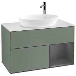 Villeroy & Boch Villeroy und Boch Finion Waschtischunterschrank F901GKGM 100cm, Abdeckplatte white matt, Regale Anthracite matt lacquer, Olive Matt Lacquer