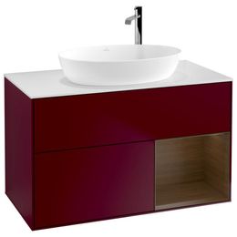 Villeroy & Boch Villeroy und Boch Finion Waschtischunterschrank F901GNHB 100cm, Abdeckplatte white matt, Regale Walnut Veneer, Peony Matt