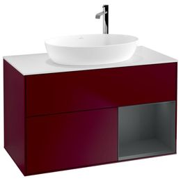 Villeroy & Boch Villeroy und Boch Finion Waschtischunterschrank F901HGHB 100cm, Abdeckplatte white matt, Regale Midnight matt lacquer, Peony Matt