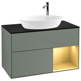 Villeroy & Boch Villeroy und Boch Finion Waschtischunterschrank G902HFGM 100cm, Abdeckplatte black matt, Emotion, Regale Gold matt lacquer, Olive Matt Lacquer