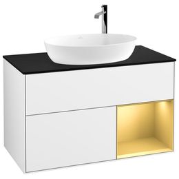 Villeroy & Boch Villeroy und Boch Finion Waschtischunterschrank G902HFGF 100cm, Abdeckplatte black matt, Emotion, Regale Gold matt lacquer, Glossy white lacquer
