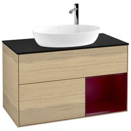 Villeroy & Boch Villeroy und Boch Finion Waschtischunterschrank G902HBPC 100cm, Abdeckplatte black matt, Emotion, Regale Peony matt lacquer, Oak Veneer