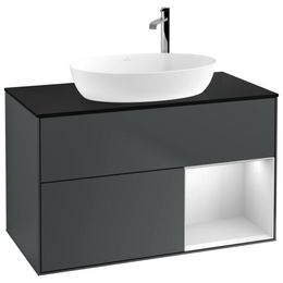 Villeroy & Boch Villeroy und Boch Finion Waschtischunterschrank G902MTHG 100cm, Abdeckplatte black matt, Emotion, Regale White matt lacquer, Midnight Blue Matt Lacquer