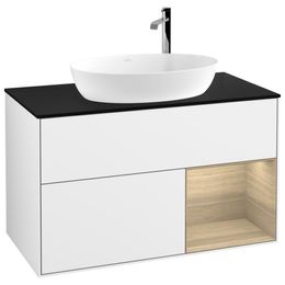 Villeroy & Boch Villeroy und Boch Finion Waschtischunterschrank G902PCGF 100cm, Abdeckplatte black matt, Emotion, Regale Oak Veneer, Glossy white lacquer