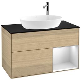 Villeroy & Boch Villeroy und Boch Finion Waschtischunterschrank G902MTPC 100cm, Abdeckplatte black matt, Emotion, Regale White matt lacquer, Oak Veneer