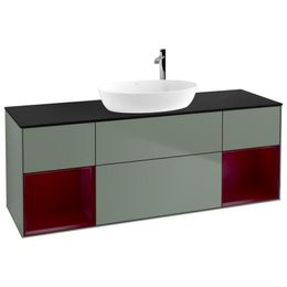 Villeroy & Boch Villeroy und Boch Finion Waschtischunterschrank F982HBGM 160cm, Abdeckplatte black matt, Regale Peony matt lacquer, Olive Matt Lacquer