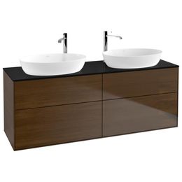 Villeroy & Boch Villeroy und Boch Finion Waschtischunterschrank F96200GN 160x60,3cm, Abdeckplatte black matt, Walnut veneer