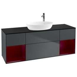 Villeroy & Boch Villeroy und Boch Finion Waschtischunterschrank F982HBHG 160cm, Abdeckplatte black matt, Regale Peony matt lacquer, Midnight Blue Matt Lacquer