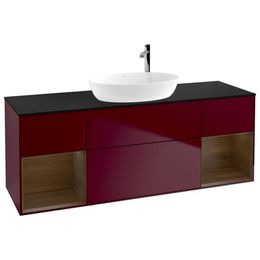 Villeroy & Boch Villeroy und Boch Finion Waschtischunterschrank F982GNHB 160cm, Abdeckplatte black matt, Regale Walnut Veneer, Peony Matt