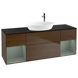 Villeroy & Boch Villeroy und Boch Finion Waschtischunterschrank F982GMGN 160cm, Abdeckplatte black matt, Regale Olive matt lacquer, Walnut veneer