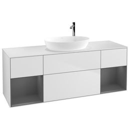 Villeroy & Boch Villeroy und Boch Finion Waschtischunterschrank F981GKMT 160cm, Abdeckplatte white matt, Regale Anthracite matt lacquer, White matt lacquer