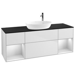 Villeroy & Boch Villeroy und Boch Finion Waschtischunterschrank F982MTMT 160cm, Abdeckplatte black matt, Regale White matt lacquer, White matt lacquer