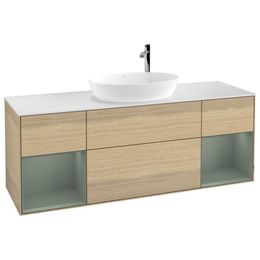 Villeroy & Boch Villeroy und Boch Finion Waschtischunterschrank F981GMPC 160cm, Abdeckplatte white matt, Regale Olive matt lacquer, Oak Veneer