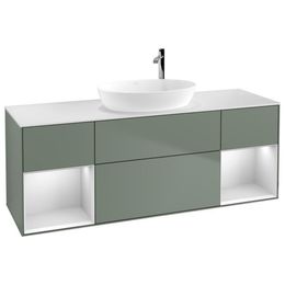 Villeroy & Boch Villeroy und Boch Finion Waschtischunterschrank F981MTGM 160cm, Abdeckplatte white matt, Regale White matt lacquer, Olive Matt Lacquer