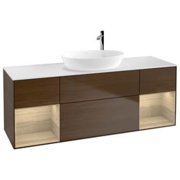Villeroy & Boch Villeroy und Boch Finion Waschtischunterschrank F981PCGN 160cm, Abdeckplatte white matt, Regale Oak Veneer, Walnut veneer