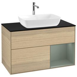 Villeroy & Boch Villeroy und Boch Finion Waschtischunterschrank G782GMPC 100cm, Abdeckplatte black matt, Emotion, Regale Olive matt lacquer, Oak Veneer