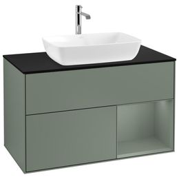 Villeroy & Boch Villeroy und Boch Finion Waschtischunterschrank G782GMGM 100cm, Abdeckplatte black matt, Emotion, Regale Olive matt lacquer, Olive Matt Lacquer